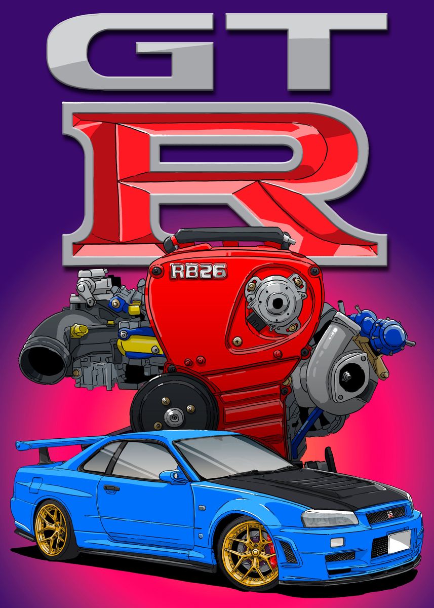 'GTR R34' Poster, picture, metal print, paint by ND Fat | Displate
