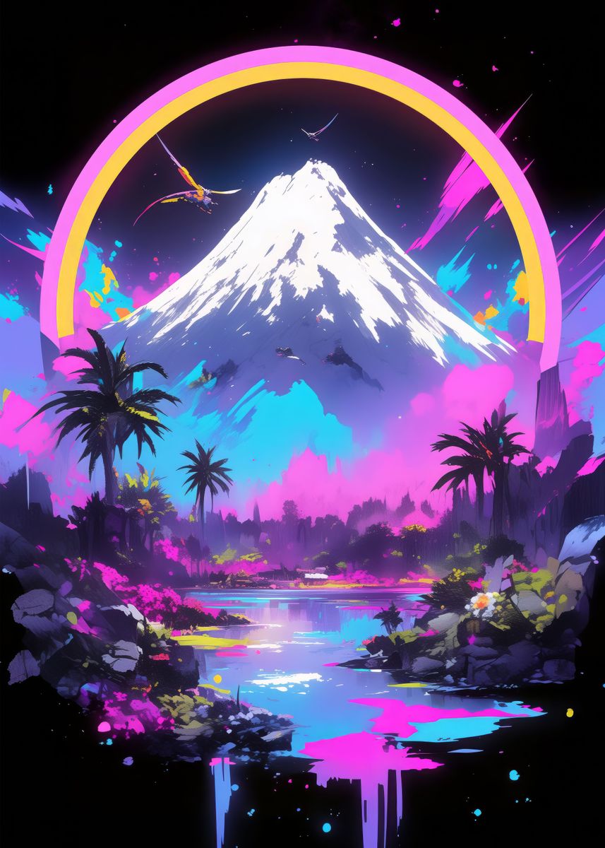 'Neon Mountain Sanctuary' Poster, picture, metal print, paint by Vizio ...