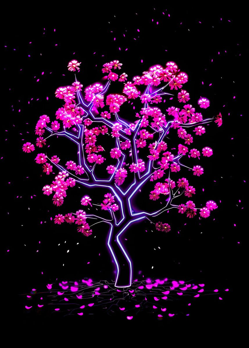 'Neon cherry blossom tree' Poster, picture, metal print, paint by Leika ...