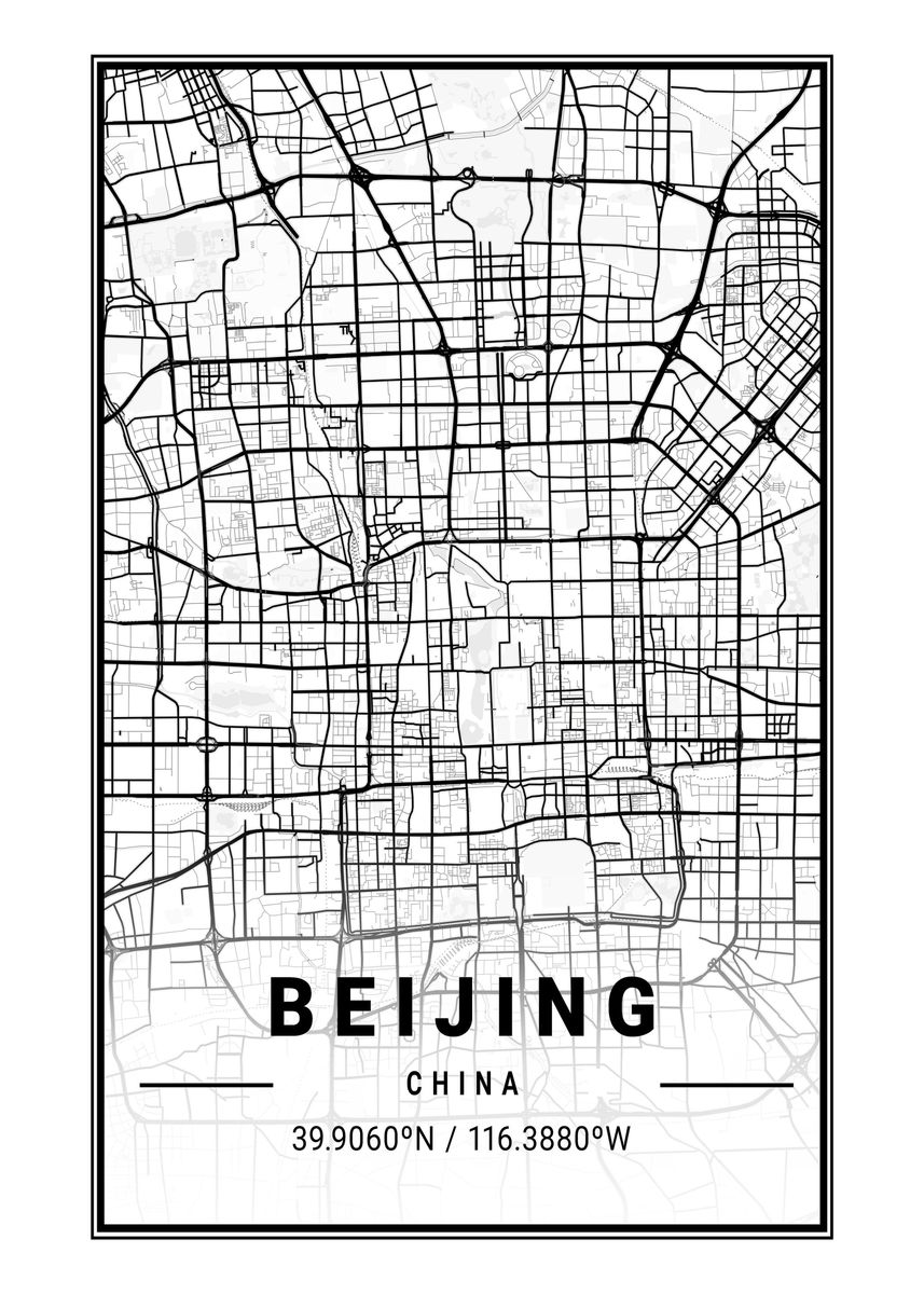 'Map of Beijing' Poster, picture, metal print, paint by Travel Addict ...