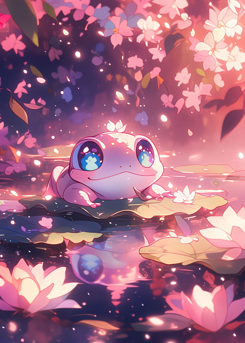 'Anime Frog Sakura Flower' Poster, picture, metal print, paint by ...
