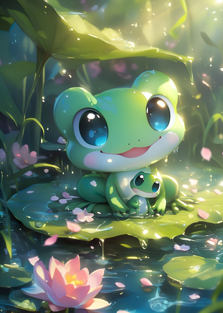 'Cute Frog Family Anime' Poster, picture, metal print, paint by ...