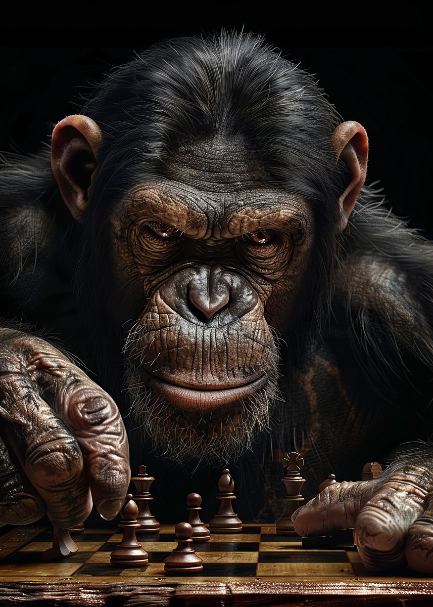 'Chimpanzee Chess' Poster, picture, metal print, paint by Henning ...