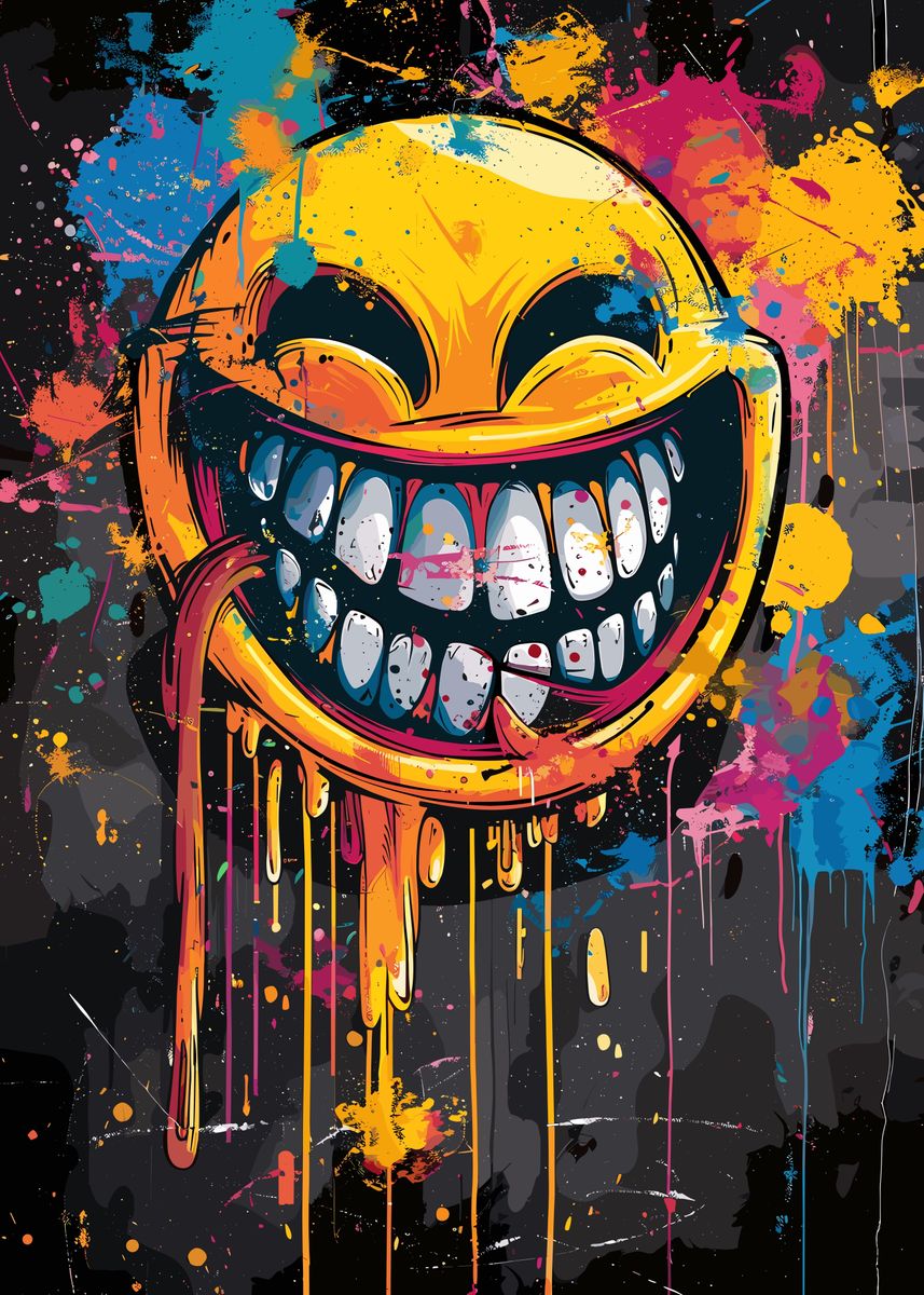 'Colorful Smile Crazy Face' Poster, picture, metal print, paint by ...