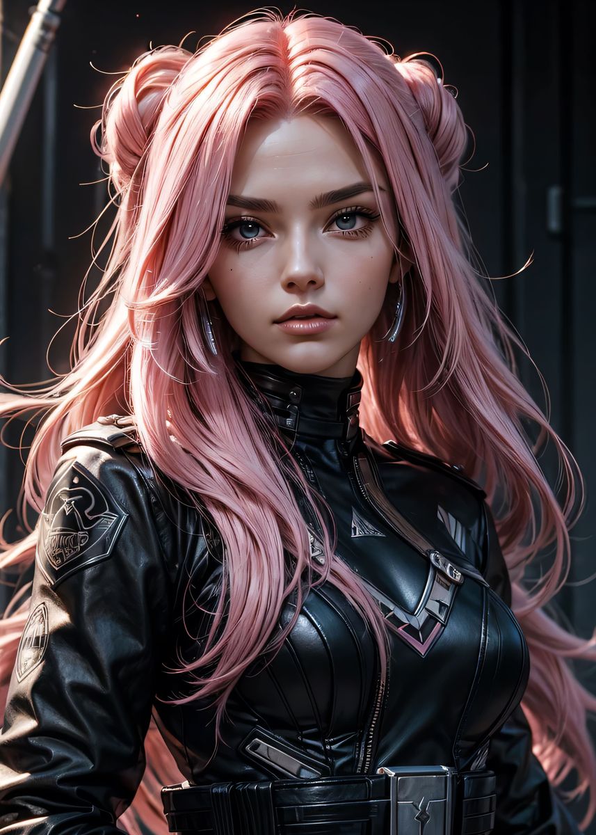 'Cyberpunk Girl Pink Hair 2' Poster, picture, metal print, paint by ...
