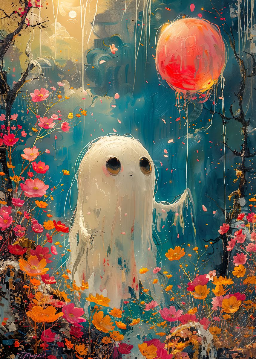 'Happy Floral Boho Ghost ' Poster, picture, metal print, paint by ...