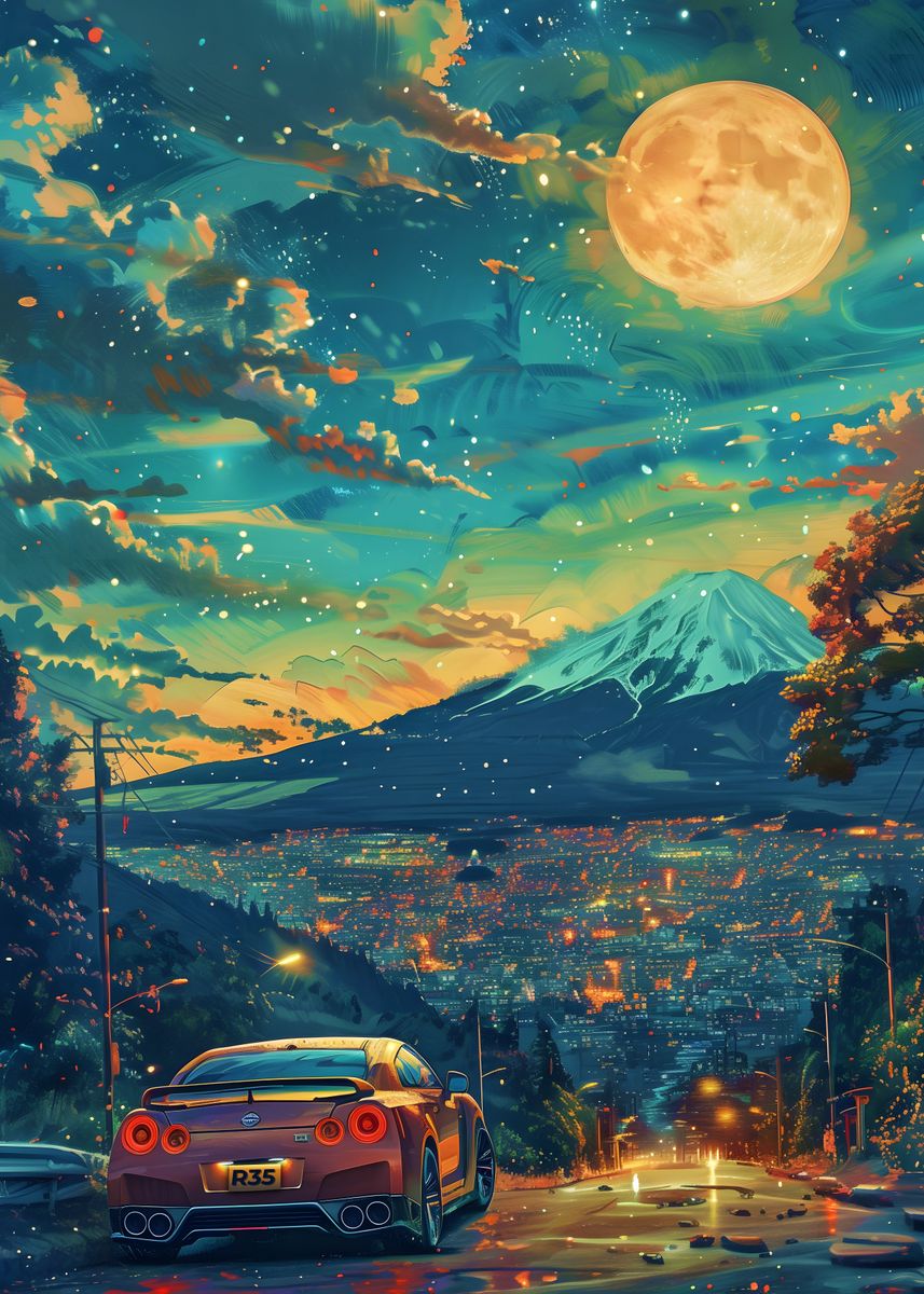 'Nissan GTR R35 Moon Japan' Poster, picture, metal print, paint by Mose ...
