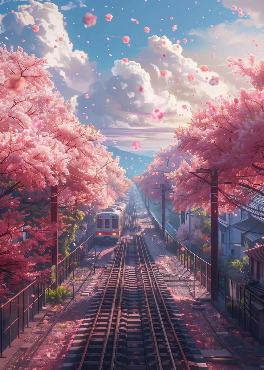 'Sakura Station' Poster, picture, metal print, paint by Grant | Displate