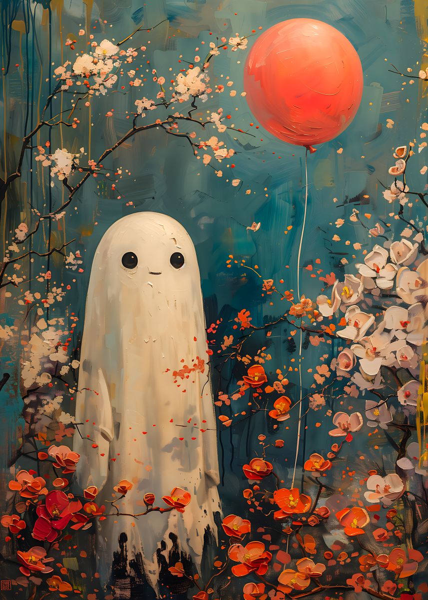 'Boho Ghost with Balloon' Poster, picture, metal print, paint by ...