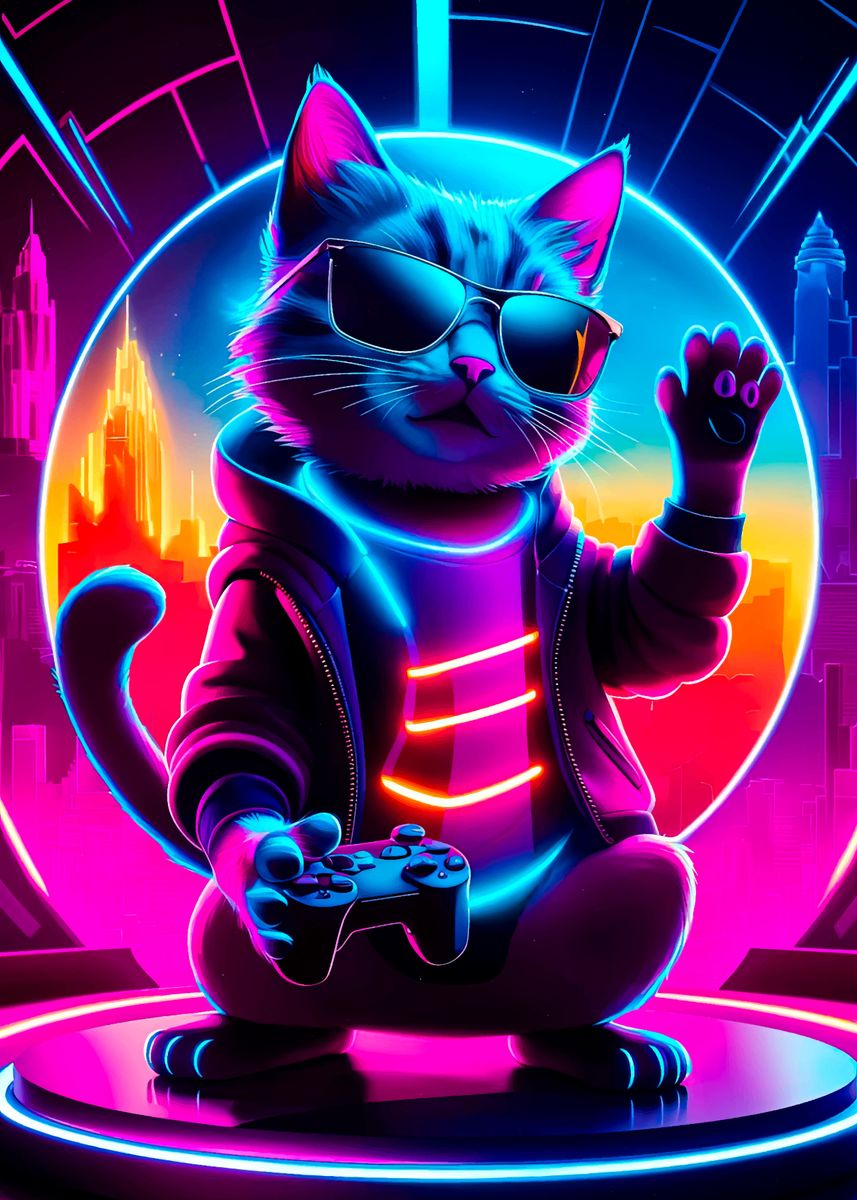 'Galactic Gamer Cat' Poster, picture, metal print, paint by Reflection ...