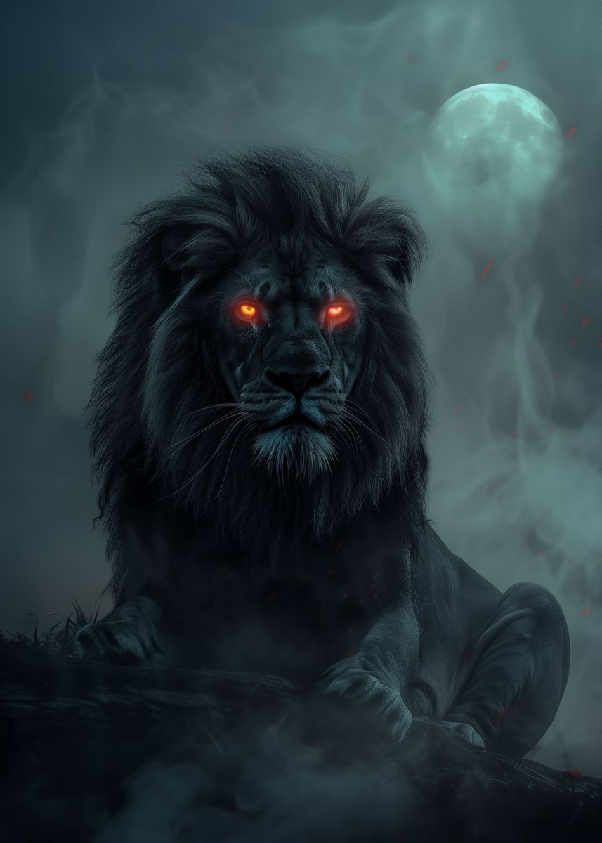 'Lion Fantasy Dark Moon' Poster, picture, metal print, paint by ...