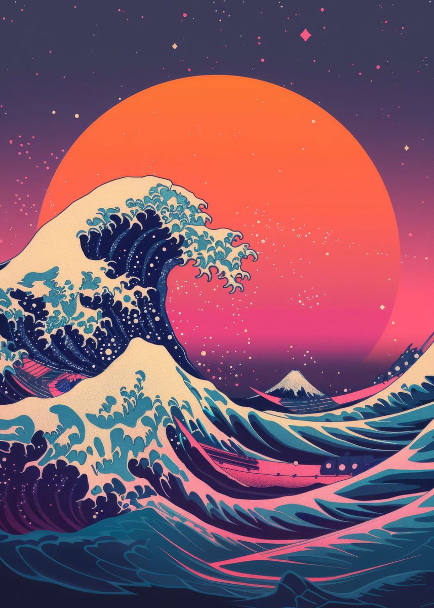 'Great Wave Retro' Poster, picture, metal print, paint by Oliver Qo ...