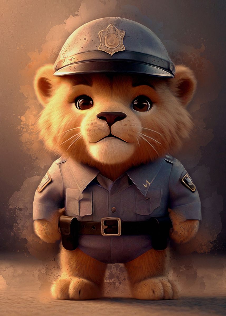 'Cute lion police' Poster, picture, metal print, paint by nawangza ...