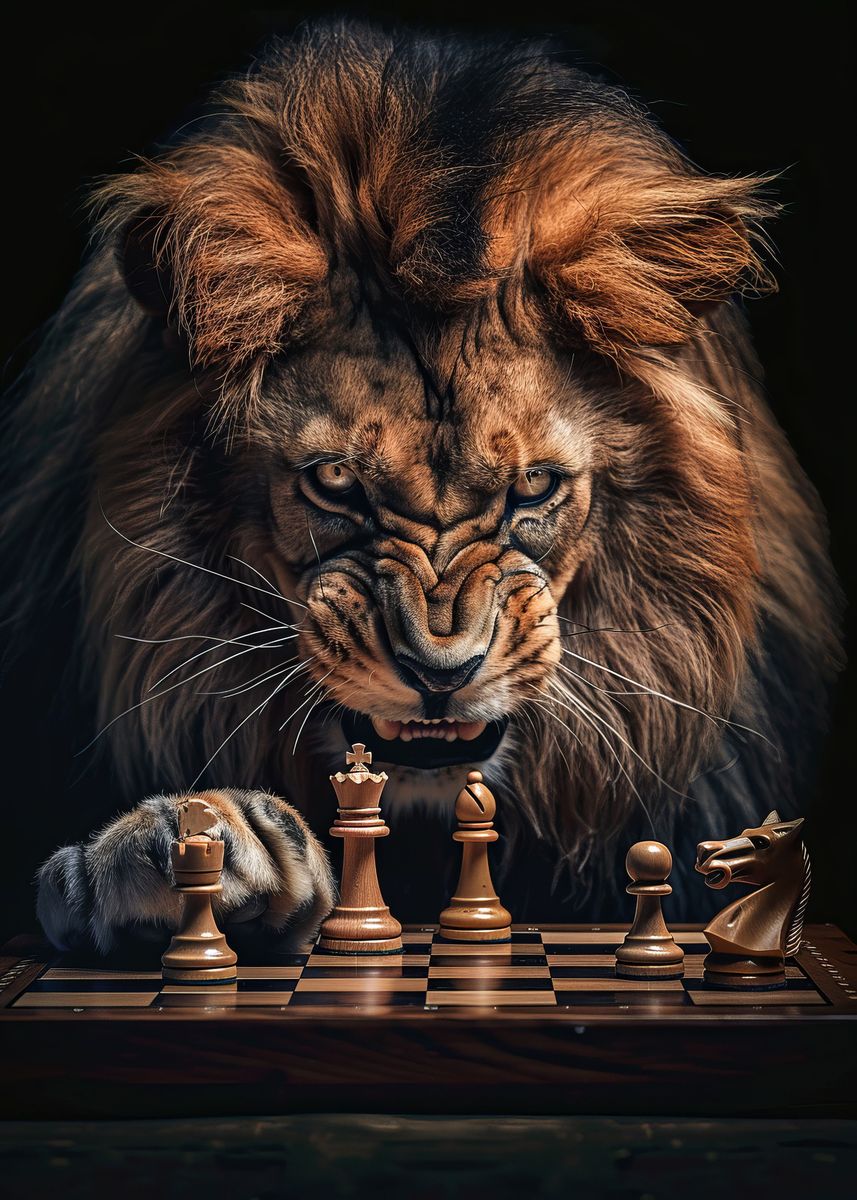 'Lion Chess' Poster, picture, metal print, paint by Henning Seiffert ...