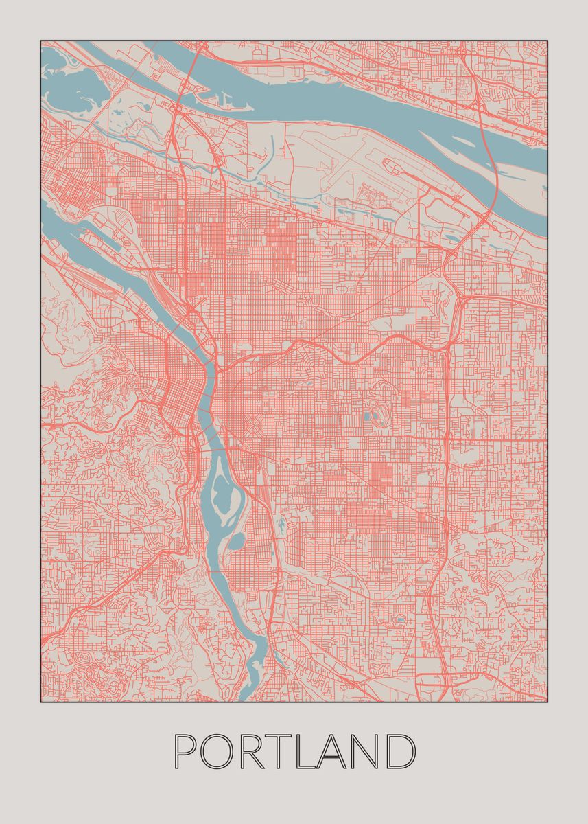'Portland Vintage Map' Poster, picture, metal print, paint by dkDesign ...