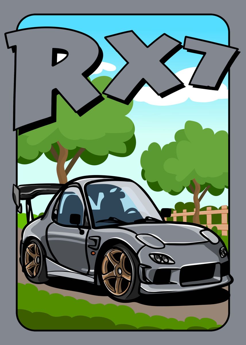 'RX7 Car Cartoon' Poster, picture, metal print, paint by HSDESIGNSHOP ...