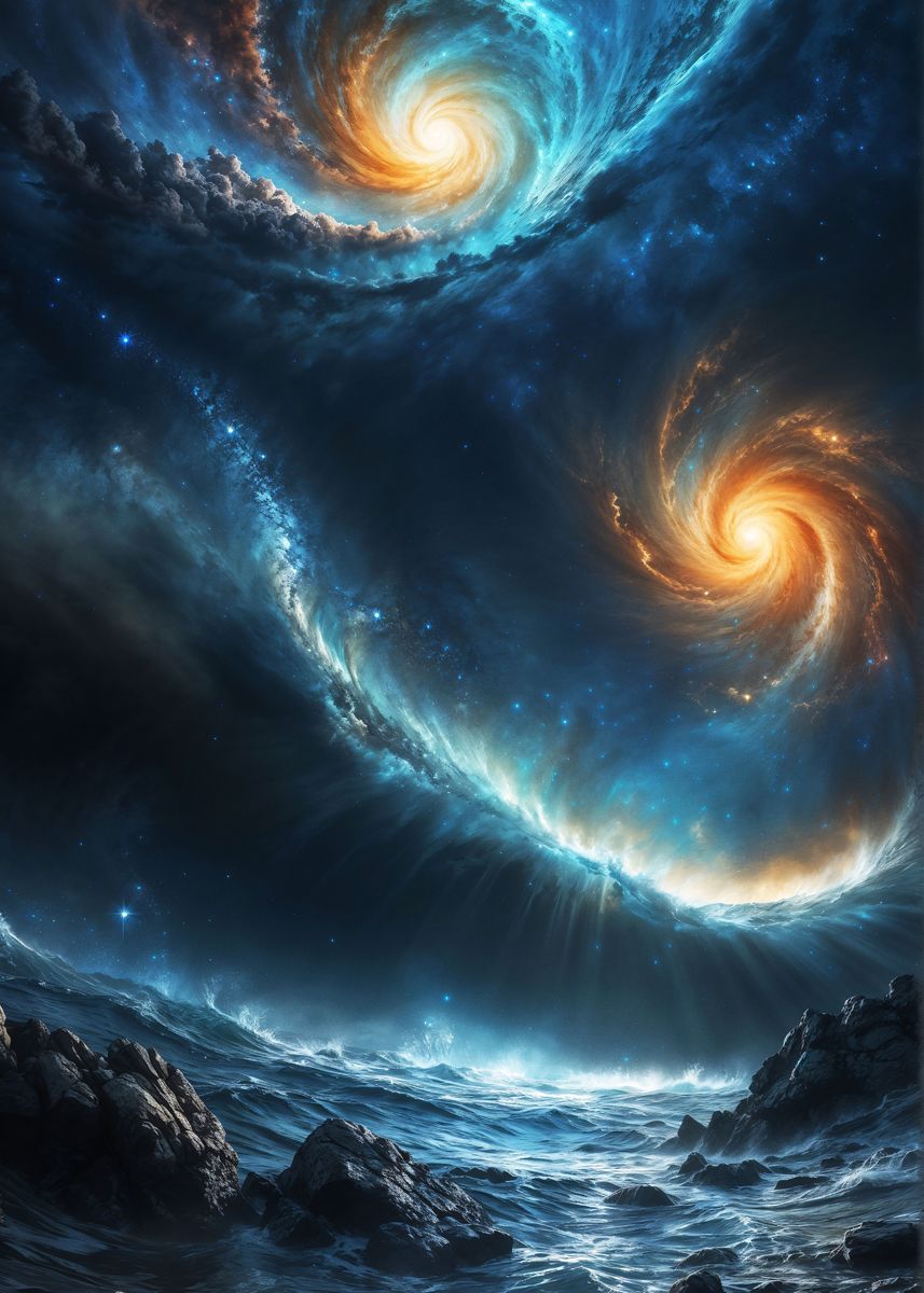 'Two Galaxies Collide' Poster, picture, metal print, paint by ...