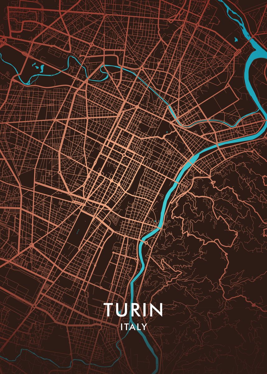 'Turin City Map' Poster, picture, metal print, paint by Miracle Studio ...