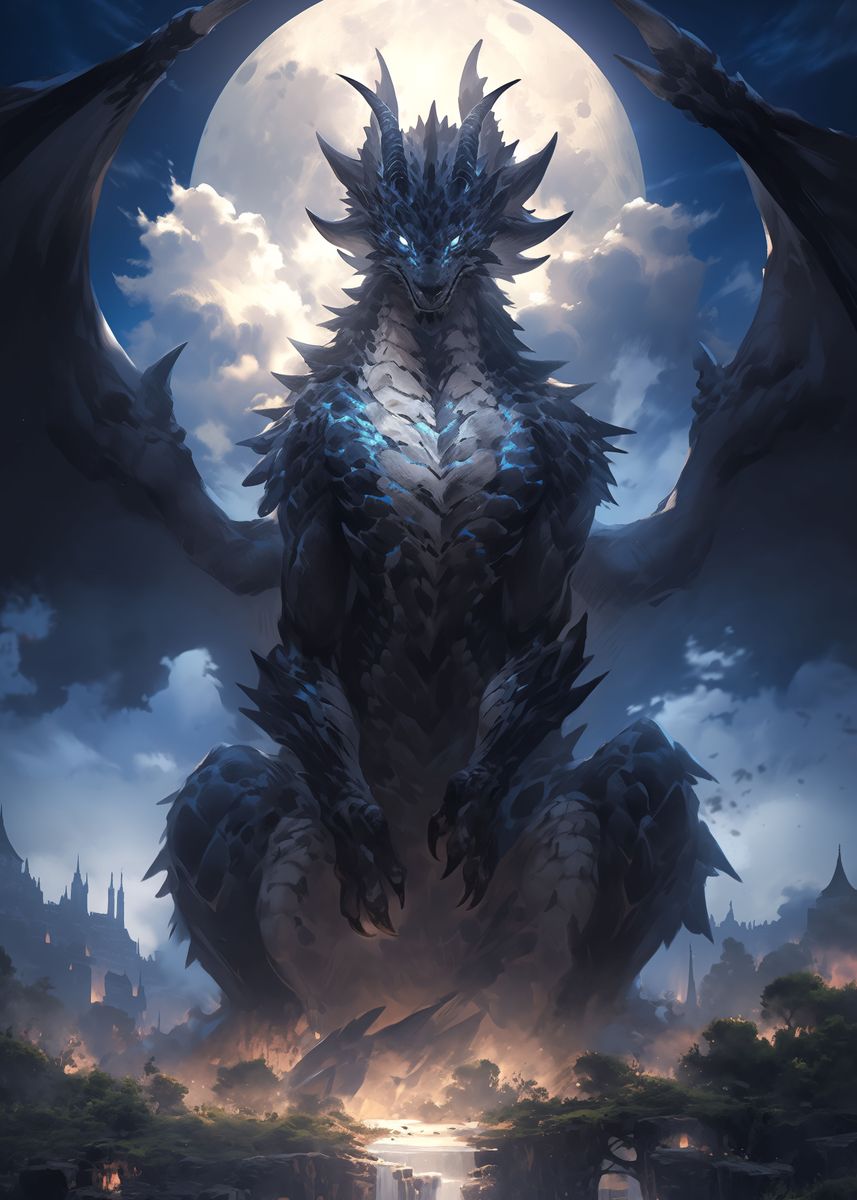 'Moonlight Dragon anime art' Poster, picture, metal print, paint by ...