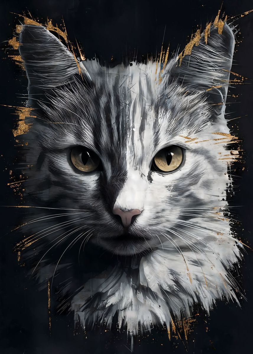 'Cat' Poster, picture, metal print, paint by Lukasz Kobylka | Displate