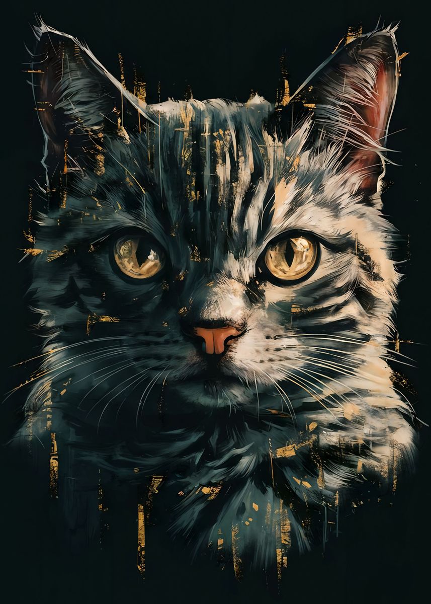 'Cat' Poster, picture, metal print, paint by Lukasz Kobylka | Displate