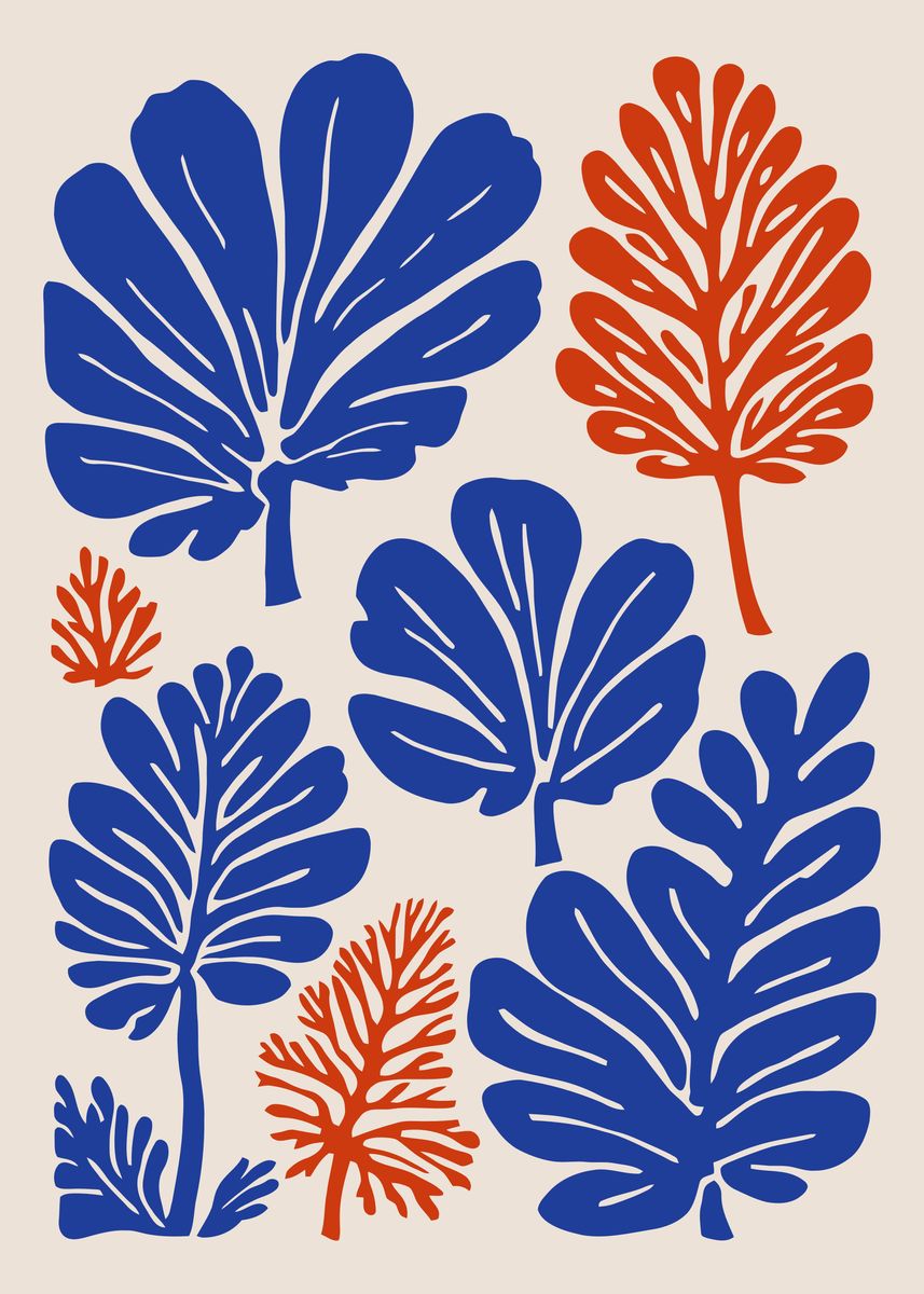 'Retro Cut Outs Leaves' Poster, picture, metal print, paint by ...