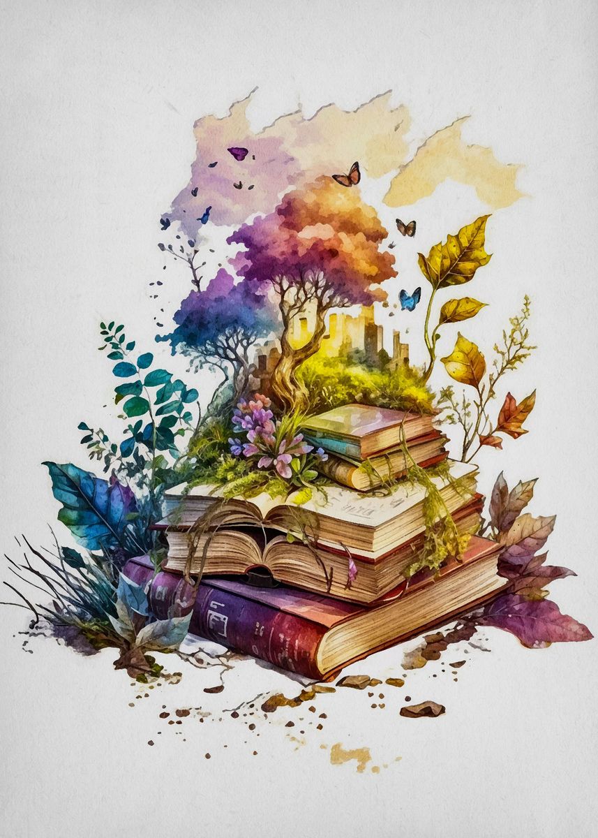 'watercolor books ' Poster, picture, metal print, paint by Peter Li ...