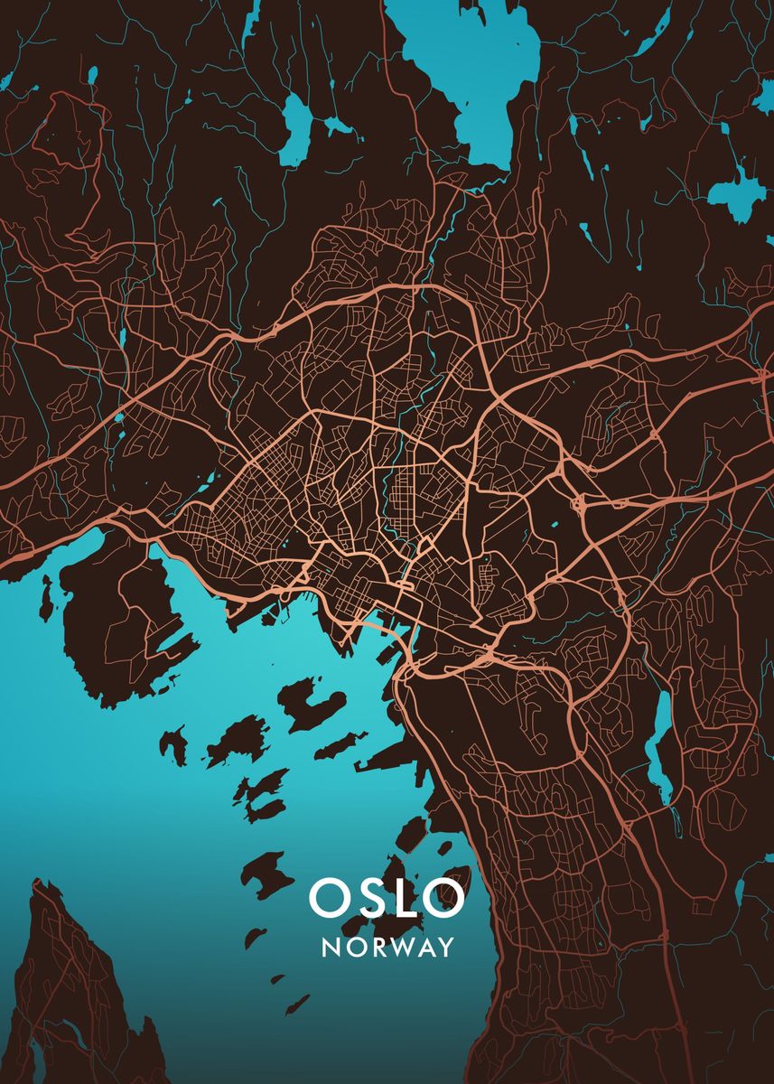 'Oslo City Map' Poster, picture, metal print, paint by Miracle Studio ...