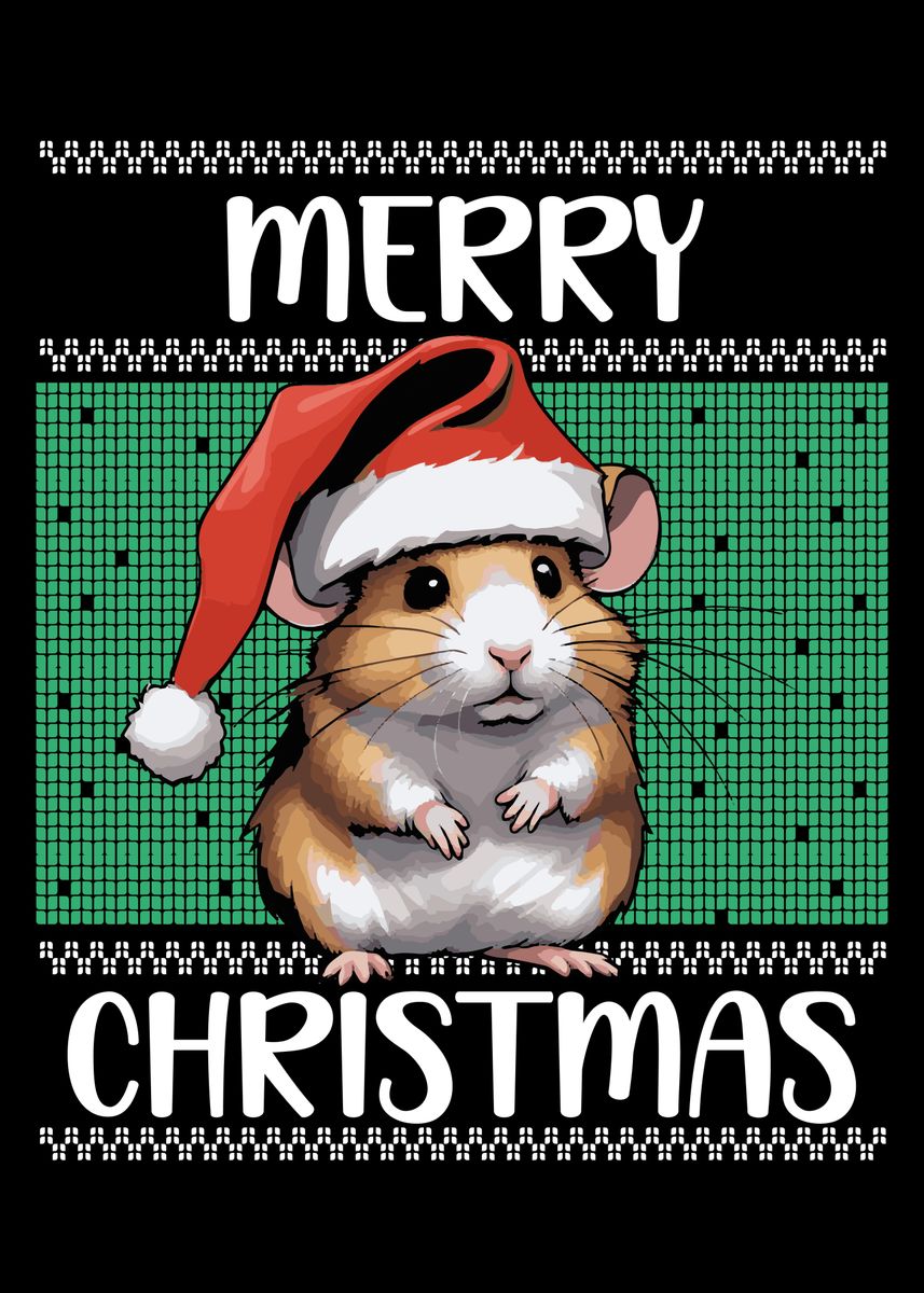 'Cute santa hamster' Poster, picture, metal print, paint by BeMi | Displate