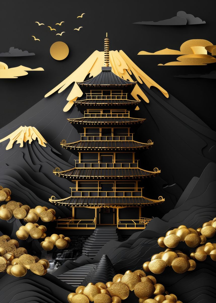 'Gold Mountain Temple' Poster, picture, metal print, paint by Kai ...