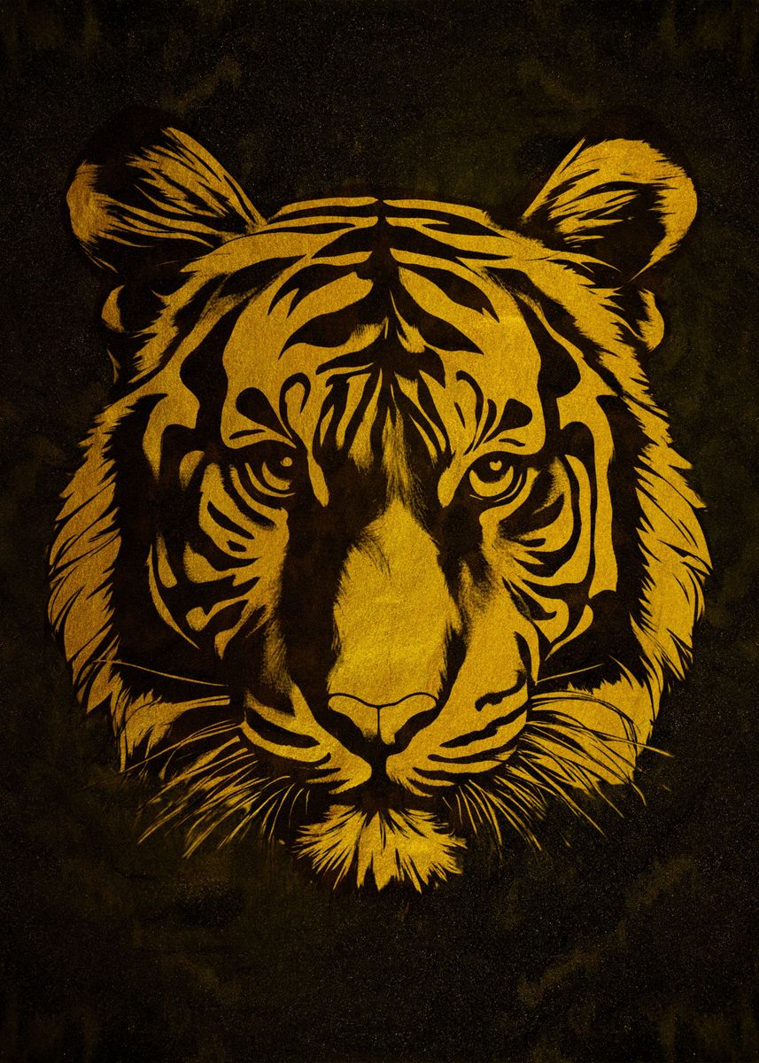 'Tiger Gold' Poster, picture, metal print, paint by Yahya Art | Displate
