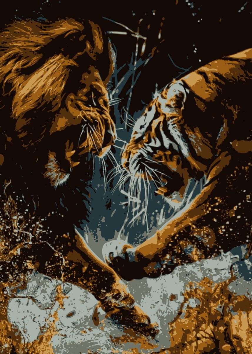 'Lion x Tiger' Poster, picture, metal print, paint by Avoudyn | Displate