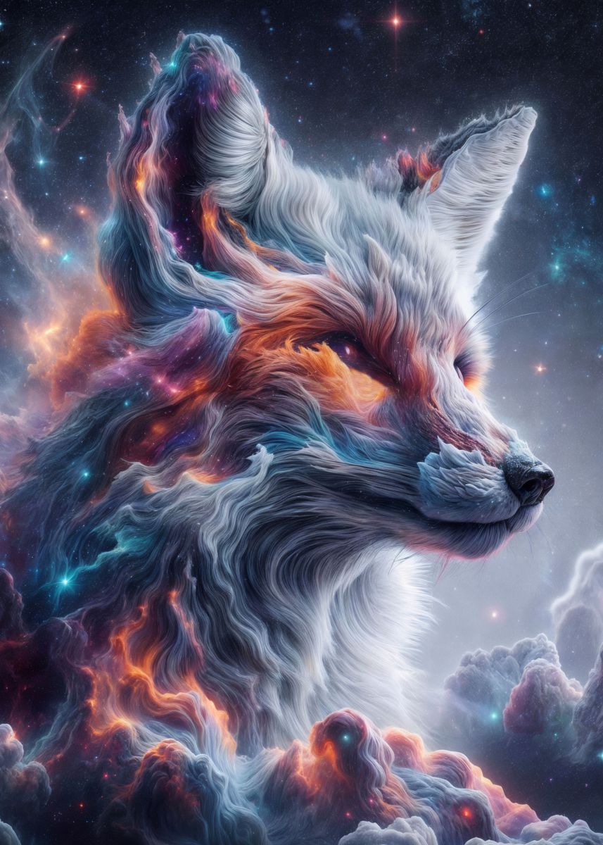 'Cosmic Elemental Fox' Poster, picture, metal print, paint by HyperArt ...
