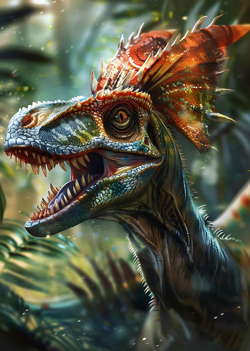 'Jurassic Dilophosaurus' Poster, picture, metal print, paint by Aurora ...