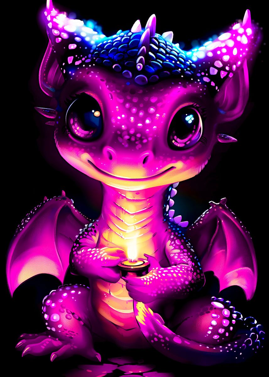 'Cute Baby Dragon ' Poster, picture, metal print, paint by Simon Darren ...