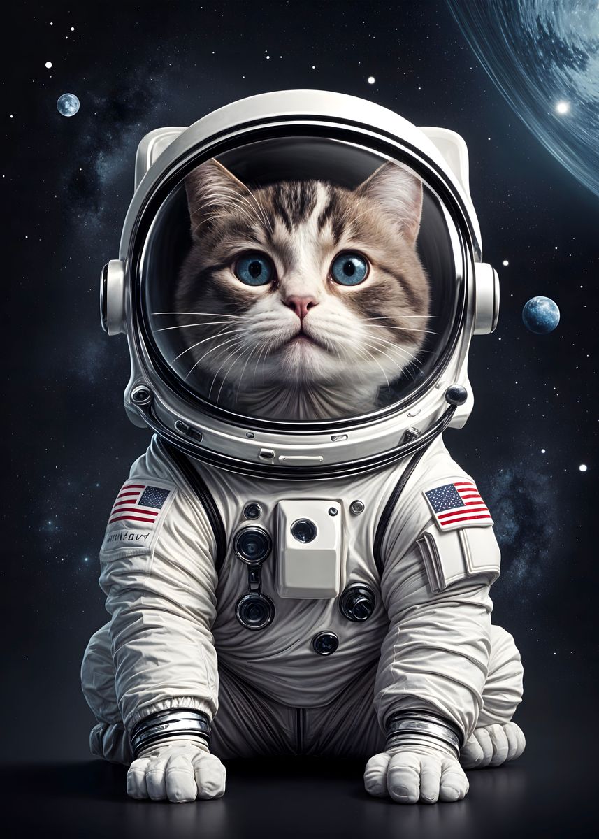 'Cute Astronaut Cat' Poster, picture, metal print, paint by Illust Artz ...