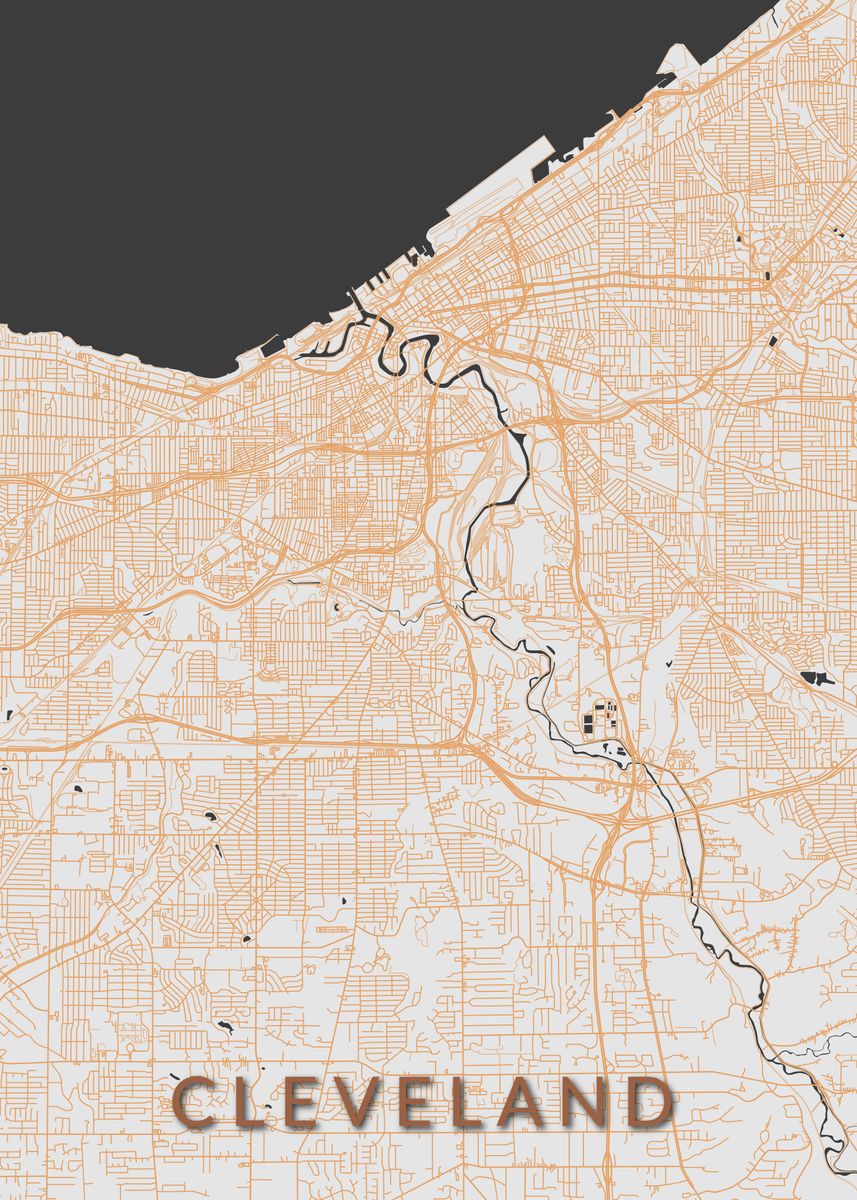 'Cleveland Brown Map' Poster, picture, metal print, paint by dkDesign ...