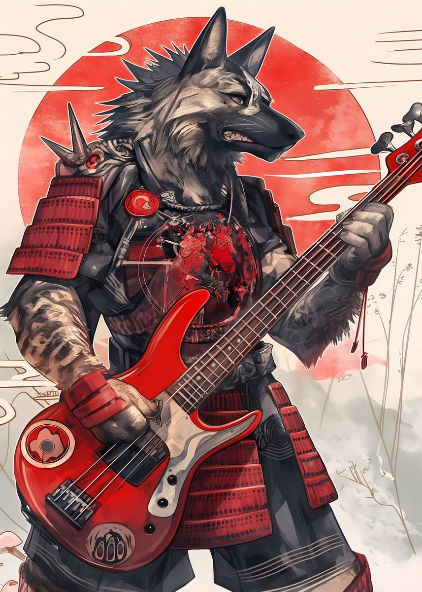 'Rocking Ronin Wolf' Poster, picture, metal print, paint by Titan Spectrum | Displate