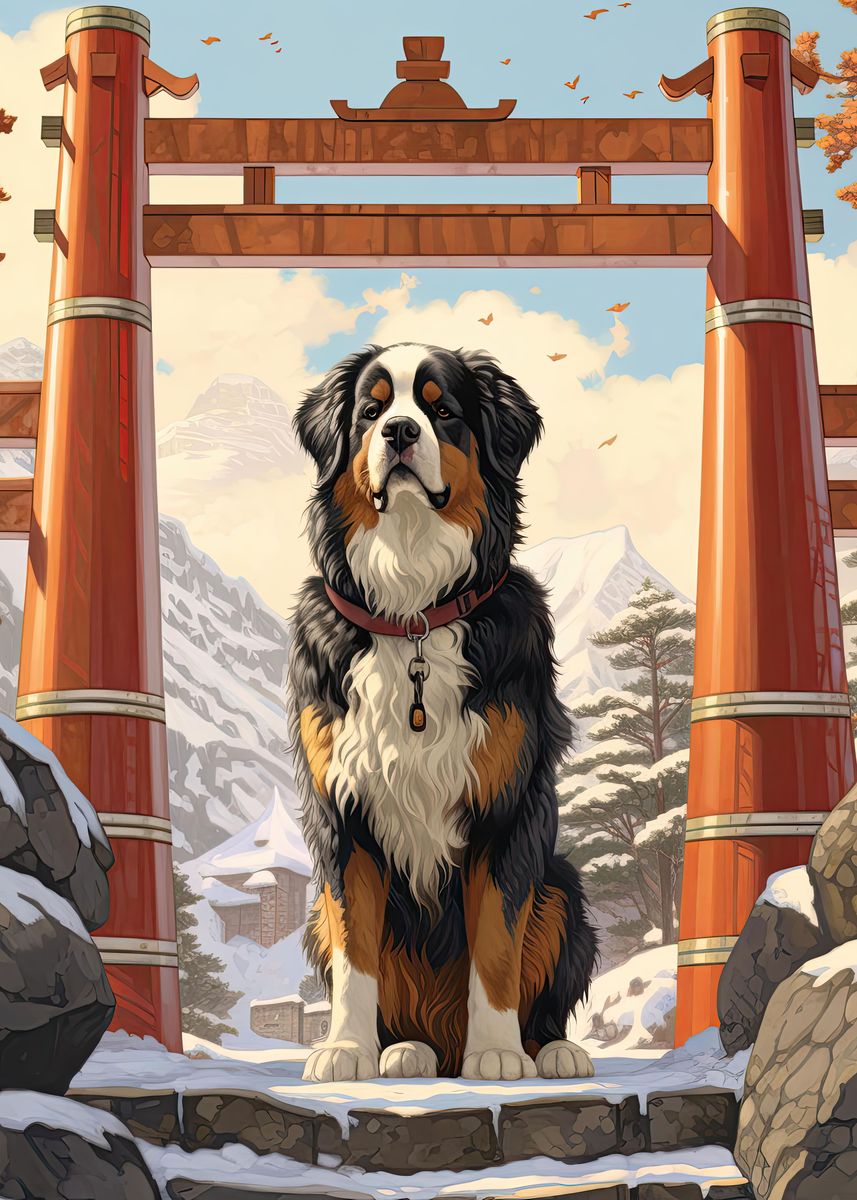 'Bernese Mountain Dog Japan' Poster, picture, metal print, paint by ...