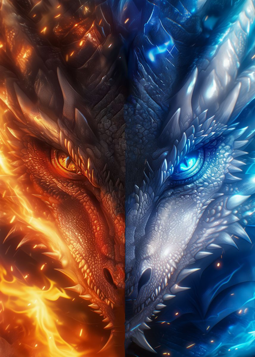 'Anime dragon fire and ice' Poster, picture, metal print, paint by ...