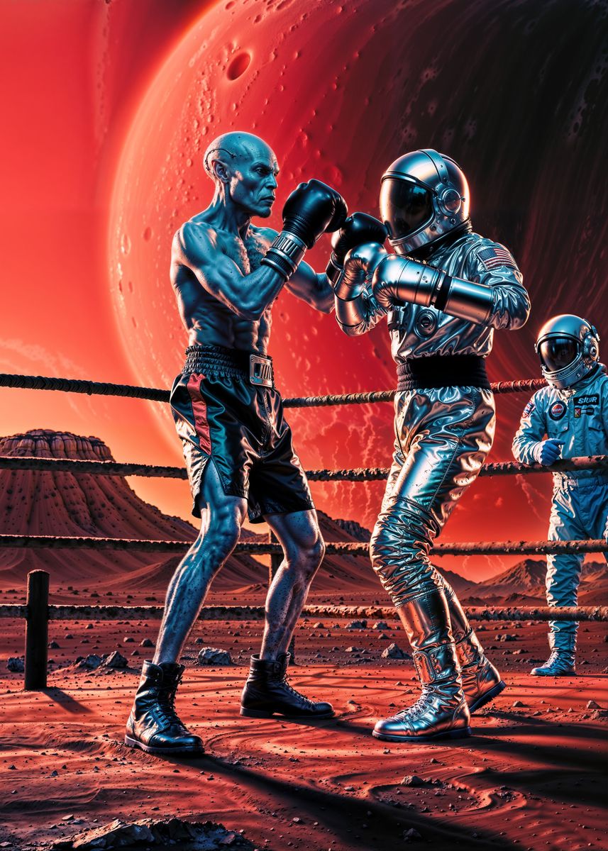 'Mars Alien Astronaut Fight' Poster, picture, metal print, paint by TRY ...