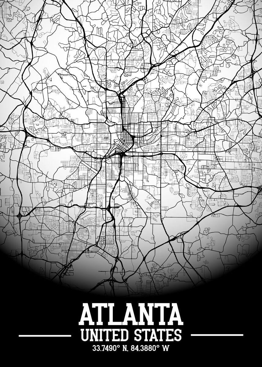 'Atlanta City Map White' Poster, picture, metal print, paint by ...