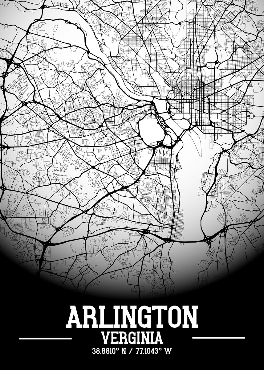 'Arlington City Map White' Poster, picture, metal print, paint by ...