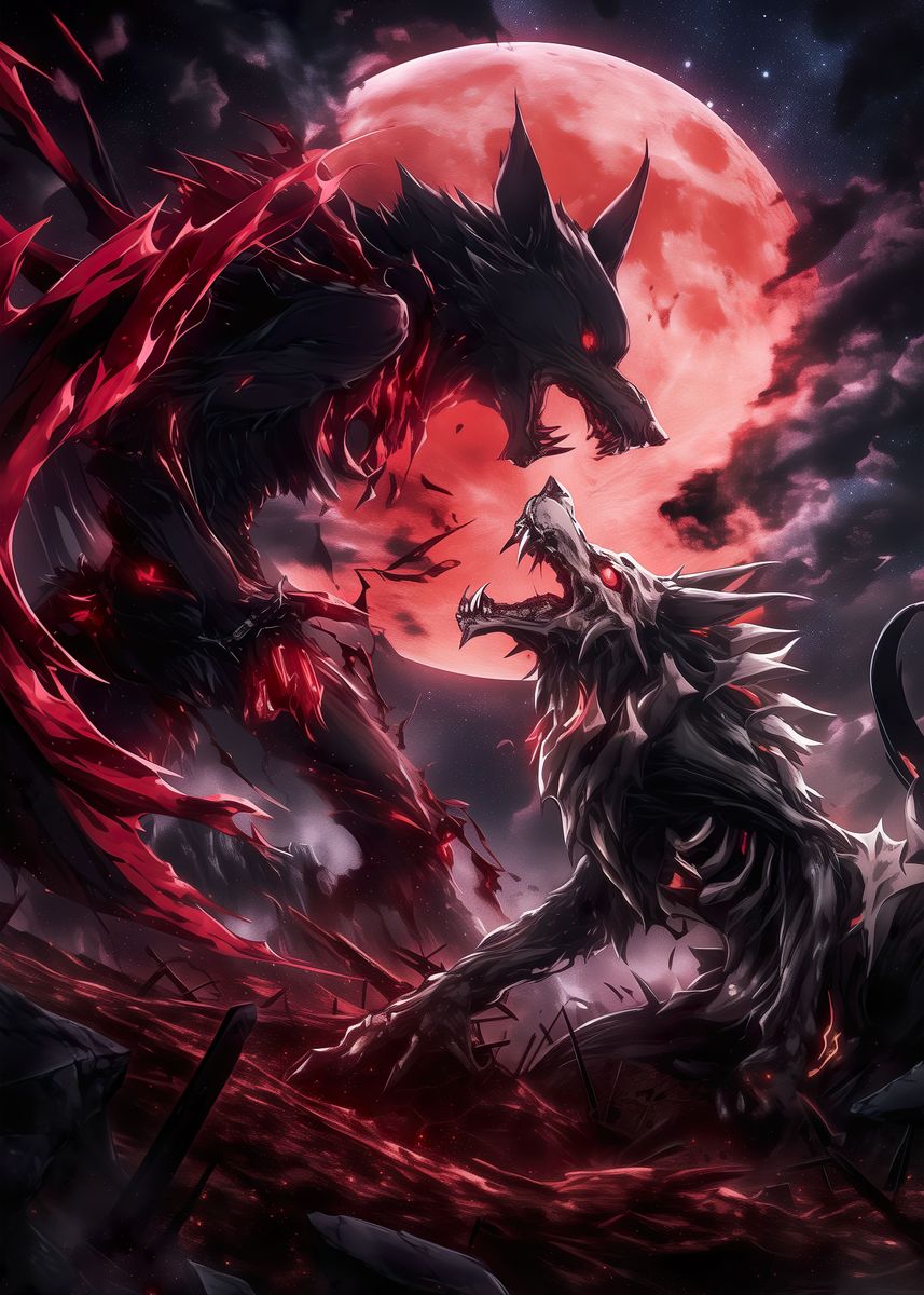 'Black and White Demon Wolf' Poster, picture, metal print, paint by PrintYourDigitals | Displate