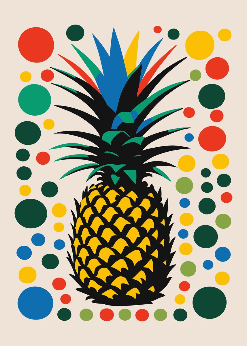 'Colorful Pineapple' Poster, picture, metal print, paint by HyggeStudio ...