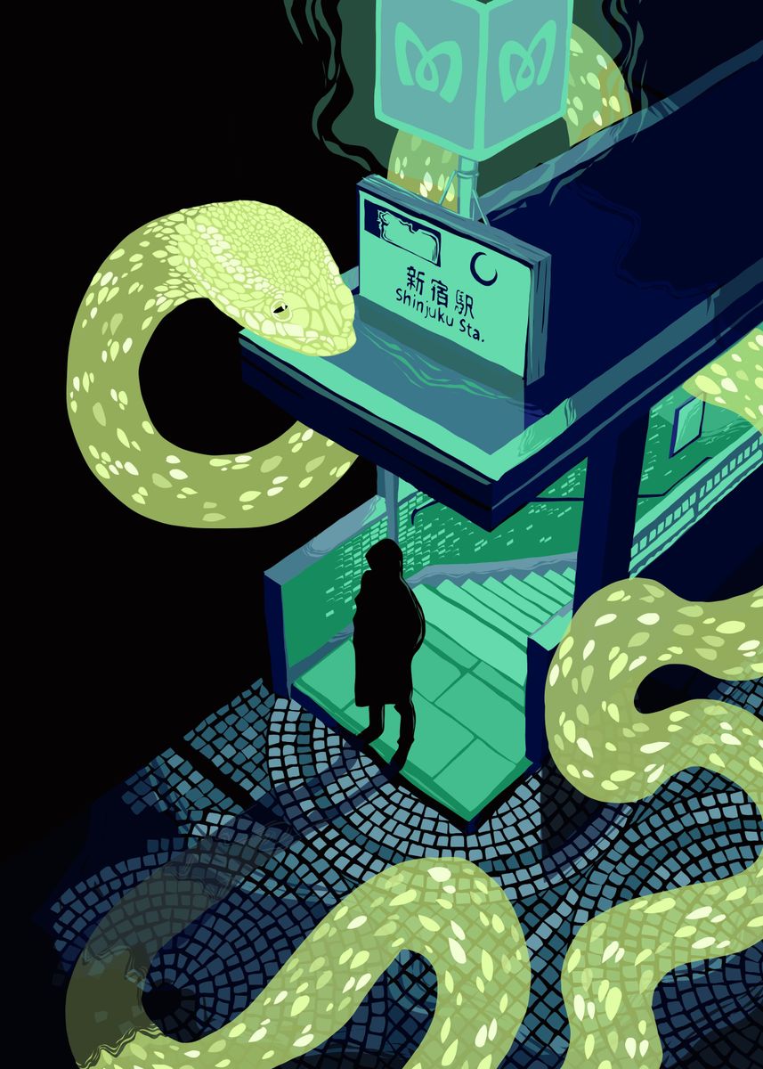 'the snake shadow in japan' Poster, picture, metal print, paint by ...