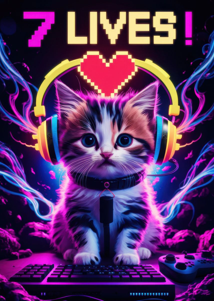 'Cat Gaming Cats' Poster, picture, metal print, paint by DecoyDesign ...