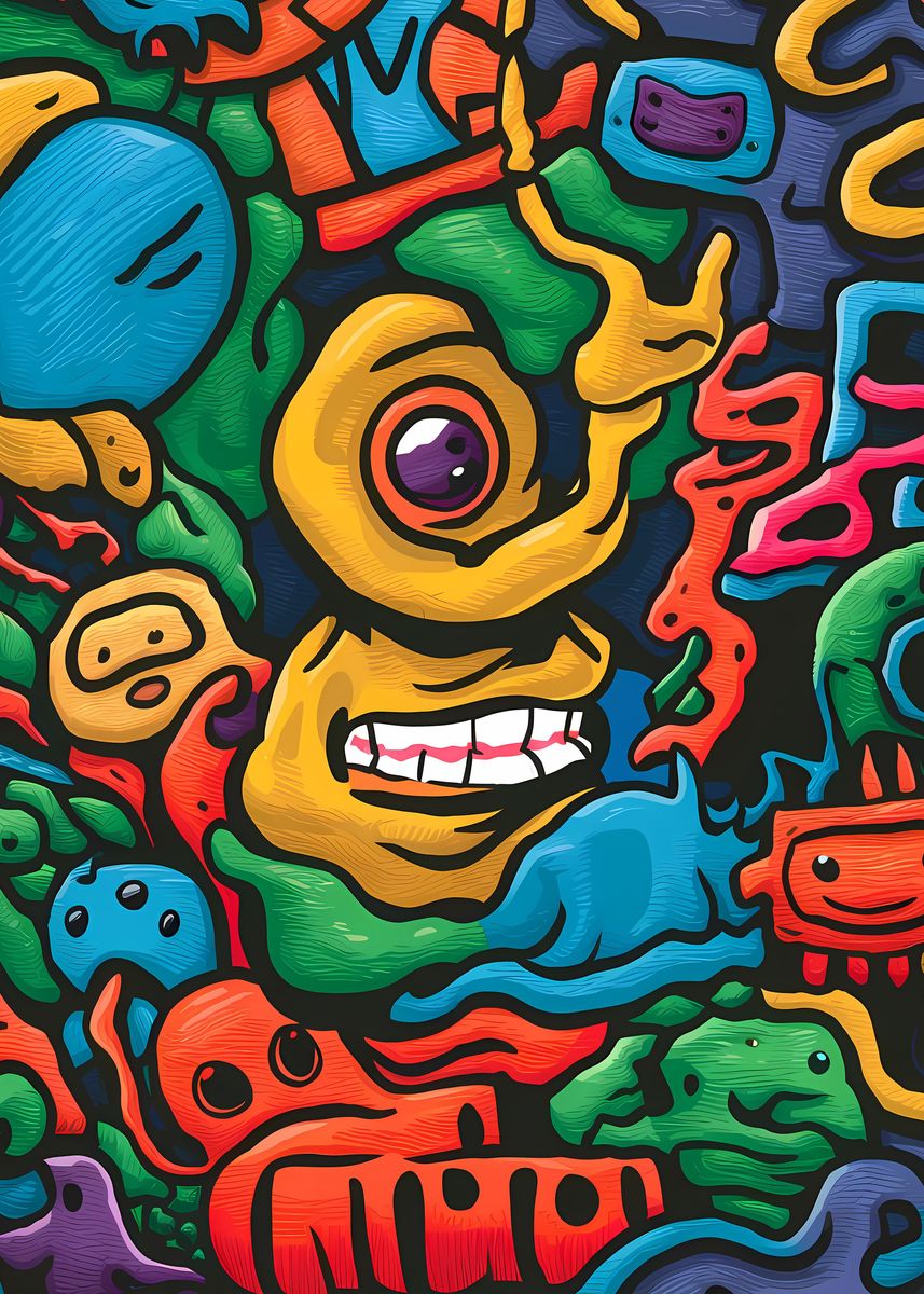 'Monster Abstract Doodle' Poster, picture, metal print, paint by ...