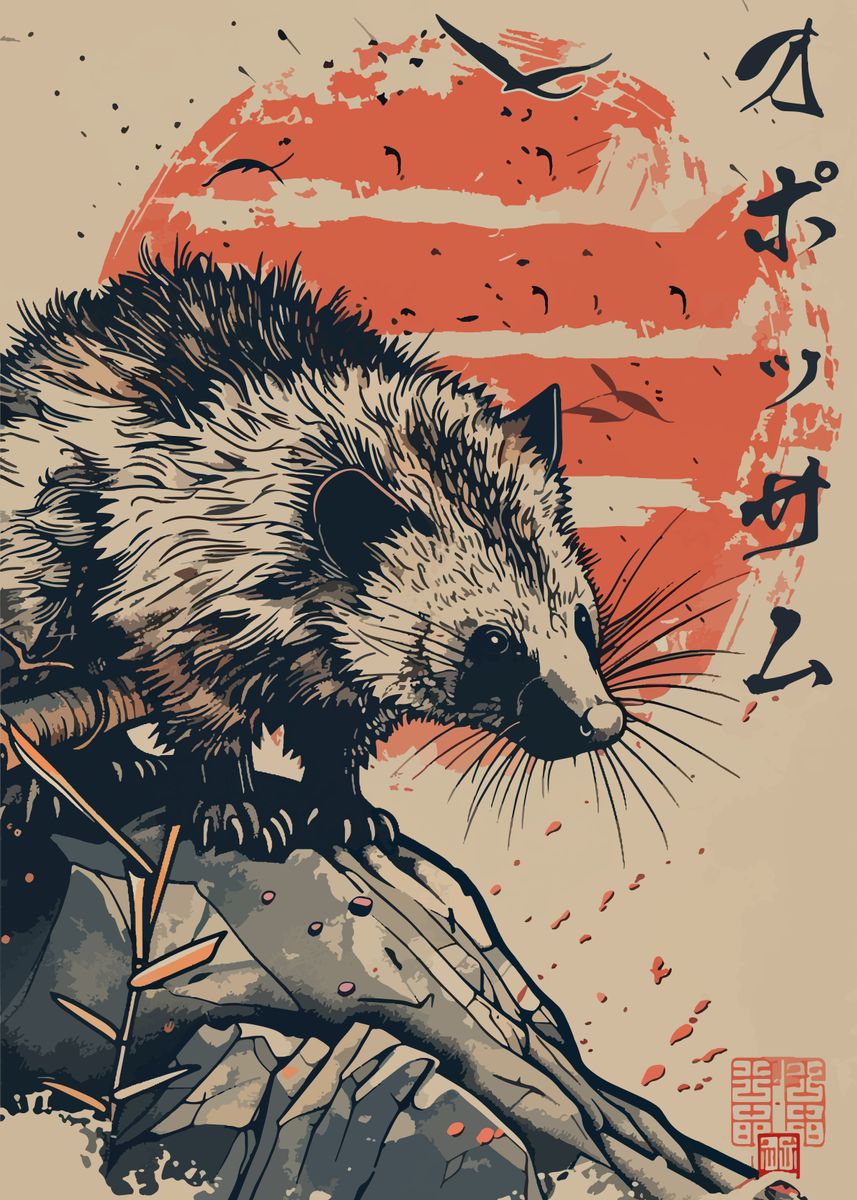 'Vintage Japanese Opossum' Poster, picture, metal print, paint by ...