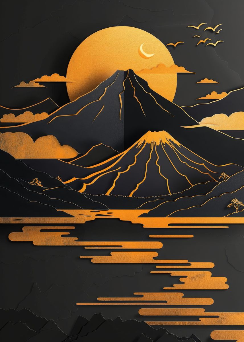 'Gold Mountain' Poster, picture, metal print, paint by Kai Tanaka ...